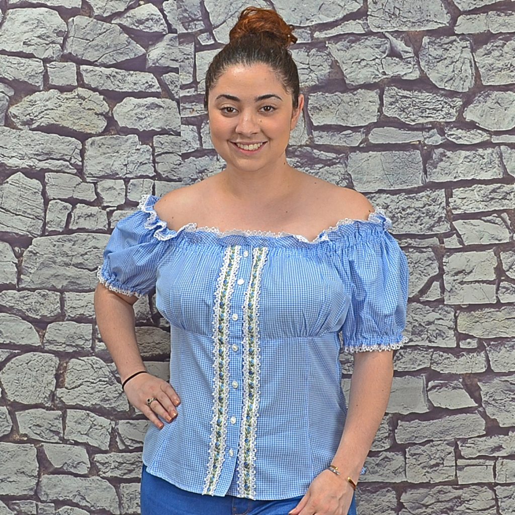 German Embroidered Blue Checkered Blouse- Size 6 Only - Ernst Licht