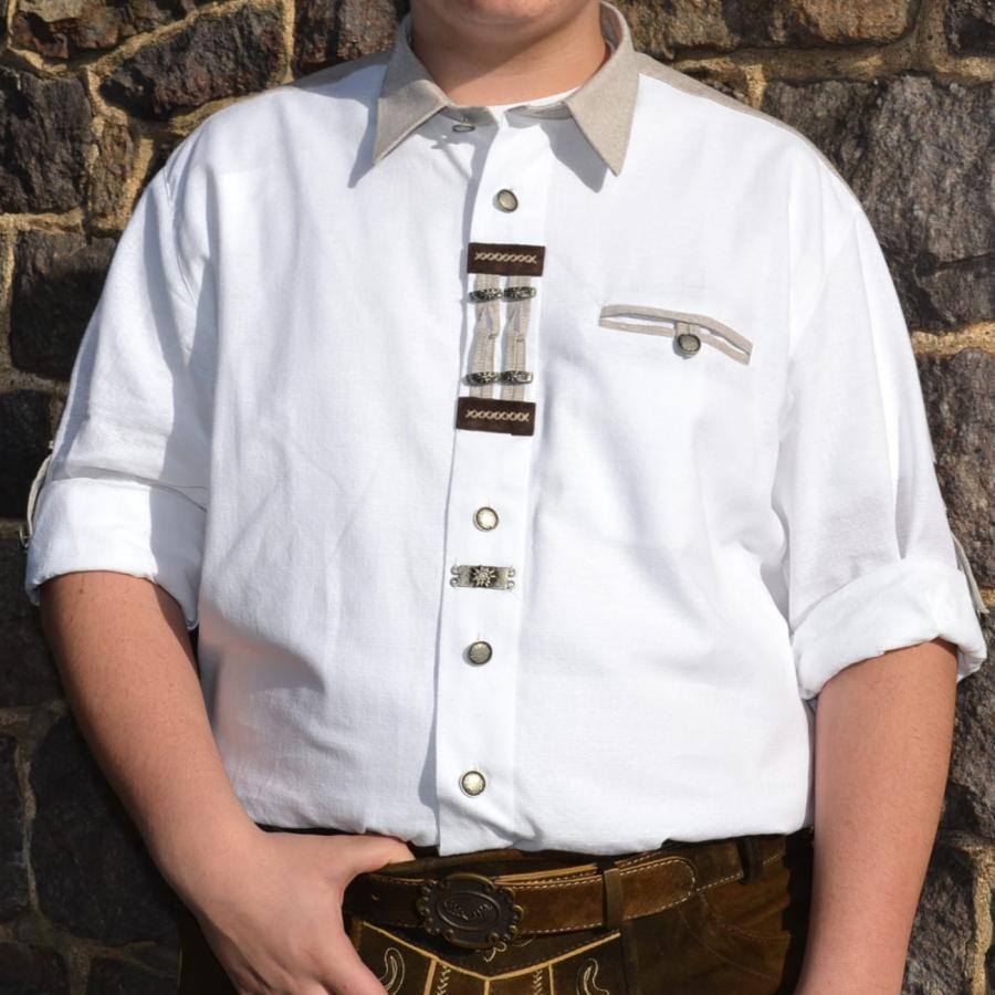 German Style White Long Sleeve Shirt with Tan Shoulders - Ernst Licht