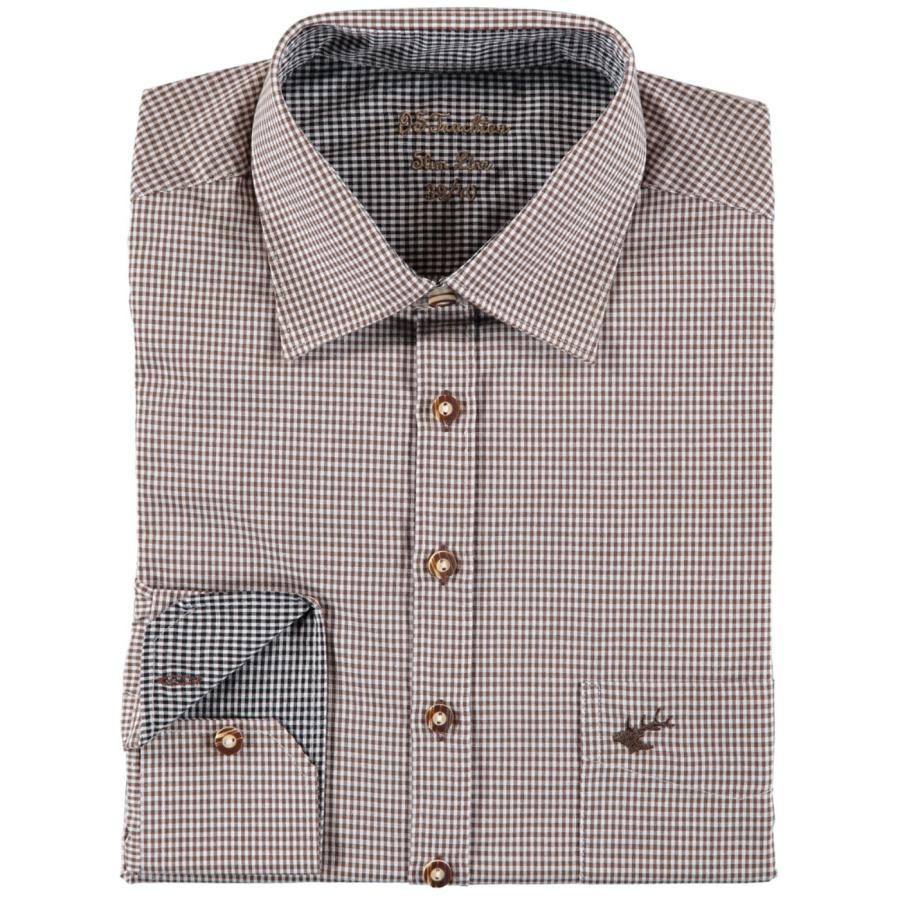 German Imported Slim Fit Brown Checkered Long Sleeve Shirt - Ernst Licht